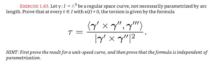 Solved EXERCISE 1.65. Lety:1 R3 be a regular space curve, | Chegg.com