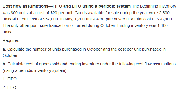 Solved Cost flow assumptions-FIFO and LIFO using a periodic | Chegg.com