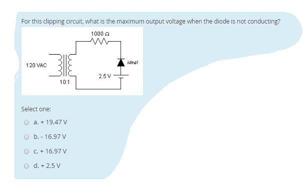 Solved For this clipping circuit, what is the maximum output | Chegg.com