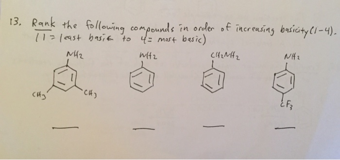 Solved Rank the following compounds in order of basicity (1 | Chegg.com