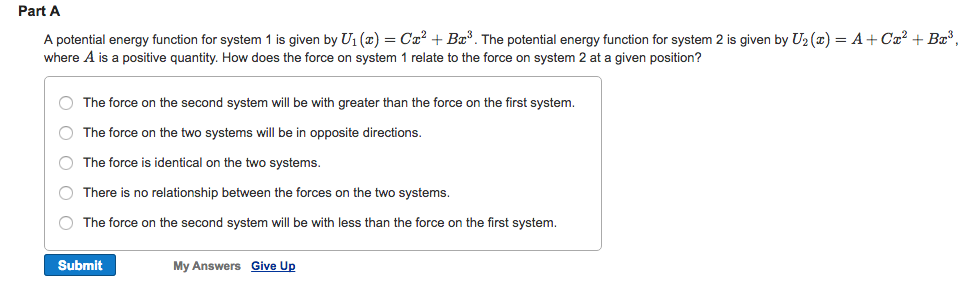 Solved A potential energy function for system 1 is given by | Chegg.com