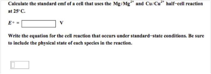 Solved Calculate the standard emf of a cell that uses the | Chegg.com