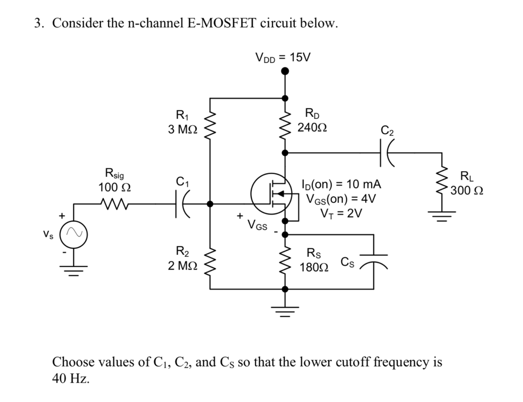 Solved 3. Consider the n-channel E-MOSFET circuit below. VDD | Chegg.com
