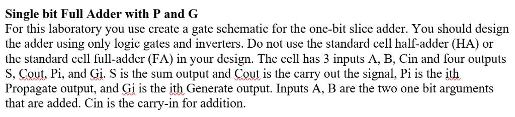 Solved Single bit Full Adder with P and G For this | Chegg.com