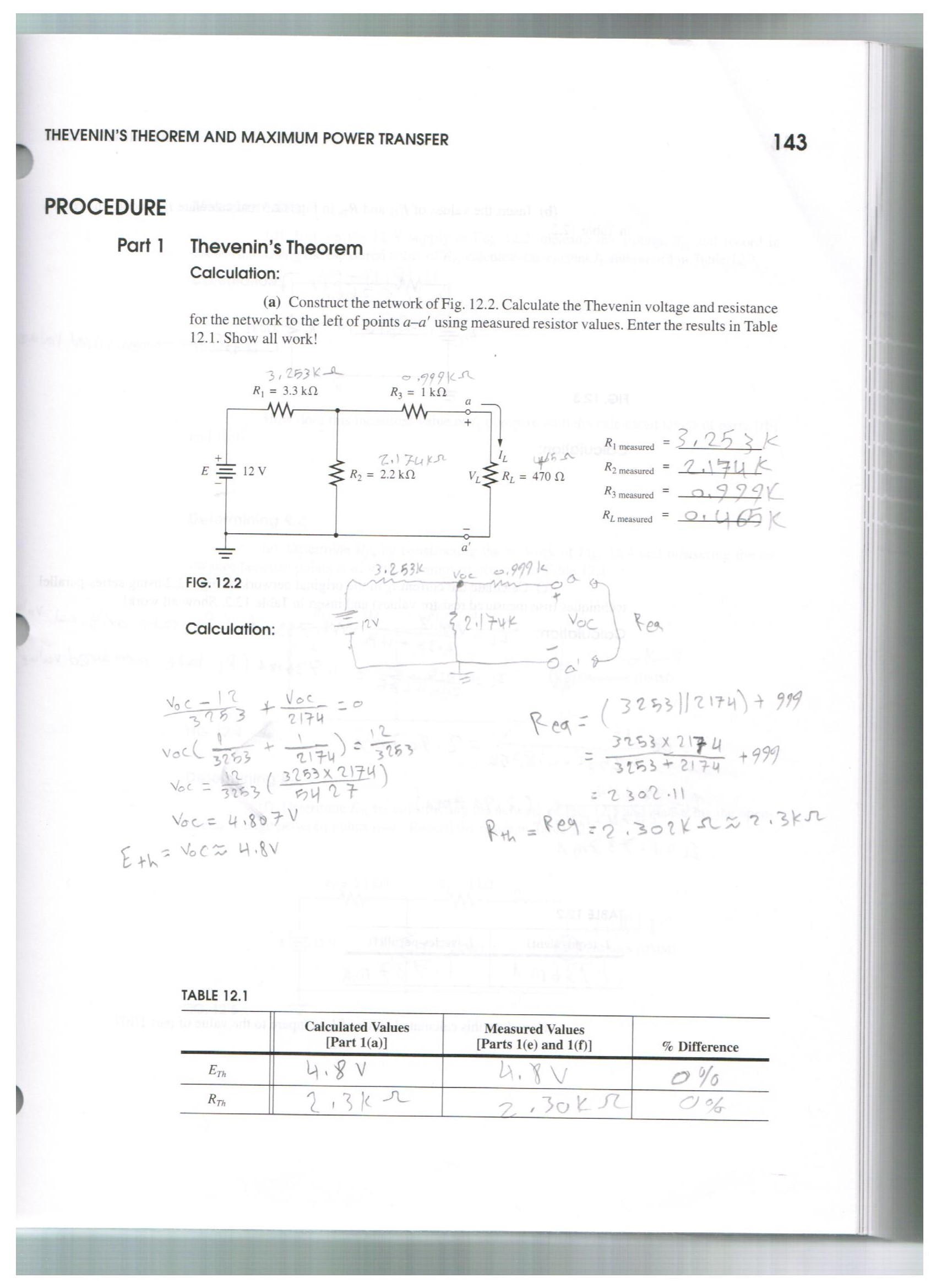 Solved THEVENIN'S THEOREM AND MAXIMUM POWER TRANSFER 143 | Chegg.com