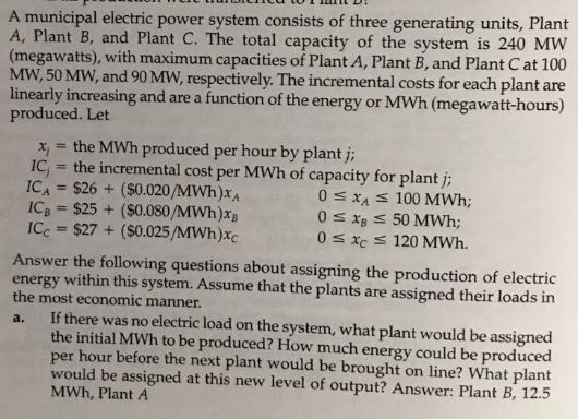 Solved A municipal electric power system consists of three | Chegg.com