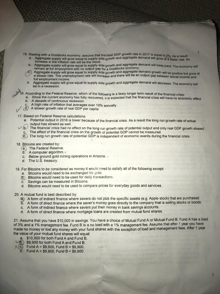 Solved 15. Starting with a Goldilocks economy, assume that | Chegg.com