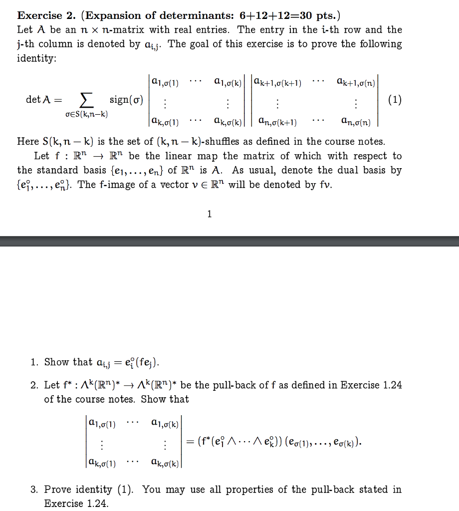 Exercise 2. (Expansion of determinants: 6+12+12-30 | Chegg.com