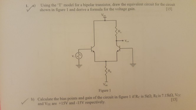 Solved Using the·T' model for a bipolar transistor, draw the | Chegg.com