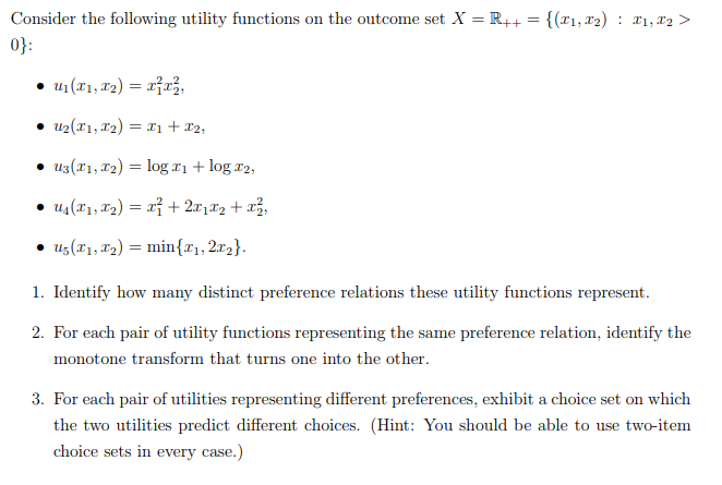 Consider the following utility functions on the | Chegg.com