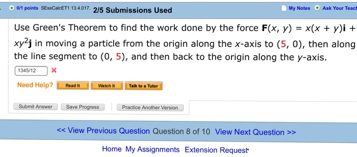 Solved Use Green's Theorem to find the work done by the | Chegg.com