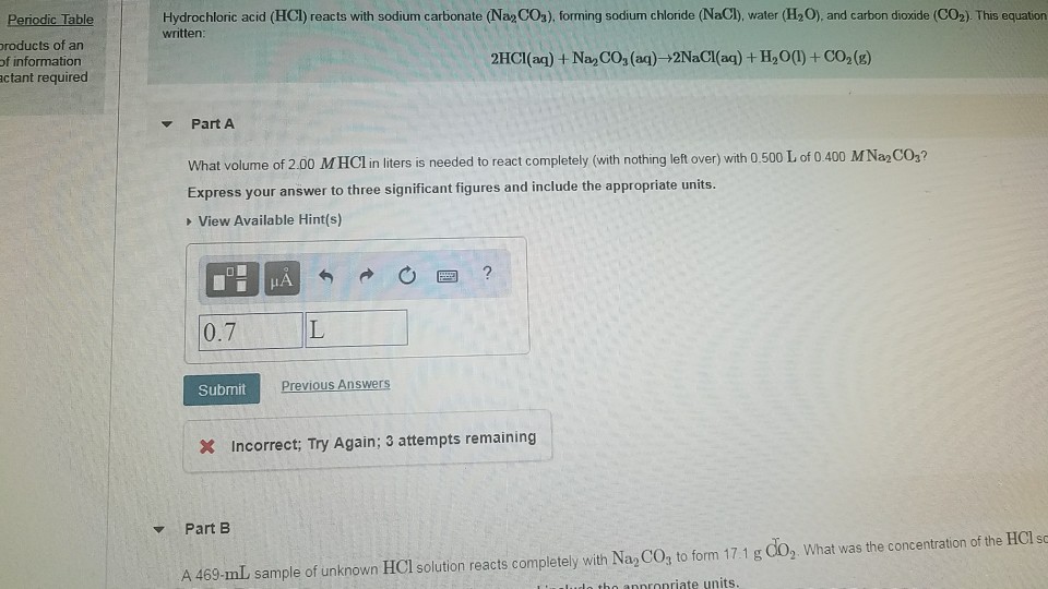 Solved Hydrochloric acid (HCI) reacts with sodium carbonate | Chegg.com