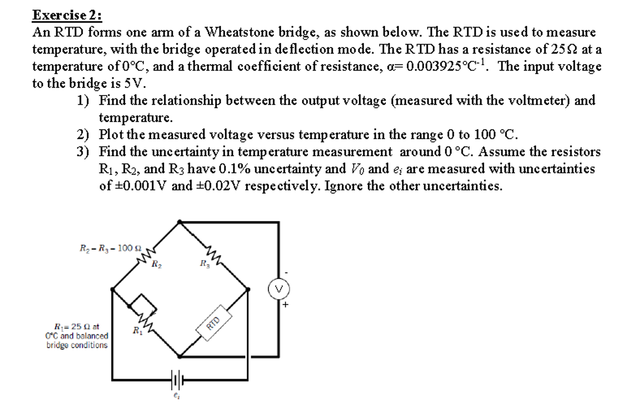 Solved An RTD forms one aim of a Wheatstone bridge, as shown | Chegg.com