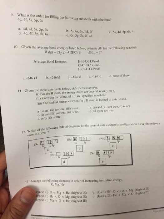Solved What is the order for filling the subshells with | Chegg.com