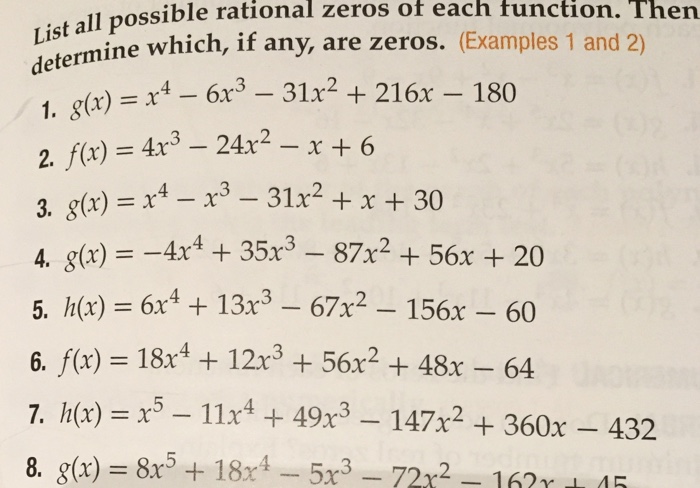 Solved List all possible rational zeros of each function. | Chegg.com