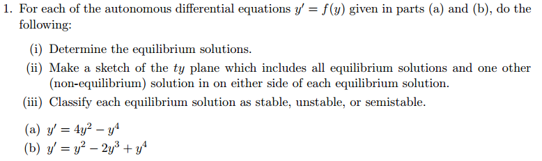 Solved 1. For each of the autonomous differential equations | Chegg.com