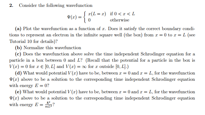 Solved Consider The Following Wave Function Psi X {x L