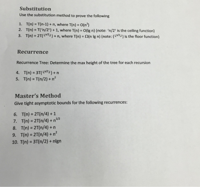 Solved Substitution Use the substitution method to prove the | Chegg.com