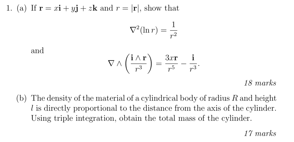 Solved 1. (a) If r = xi + yj + zk and r = |r. show that and | Chegg.com