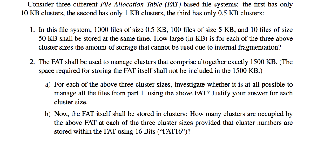 Consider three different File Allocation Table | Chegg.com