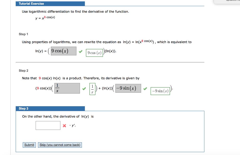Solved Tutorial Exercise Use logarithmic differentiation to | Chegg.com