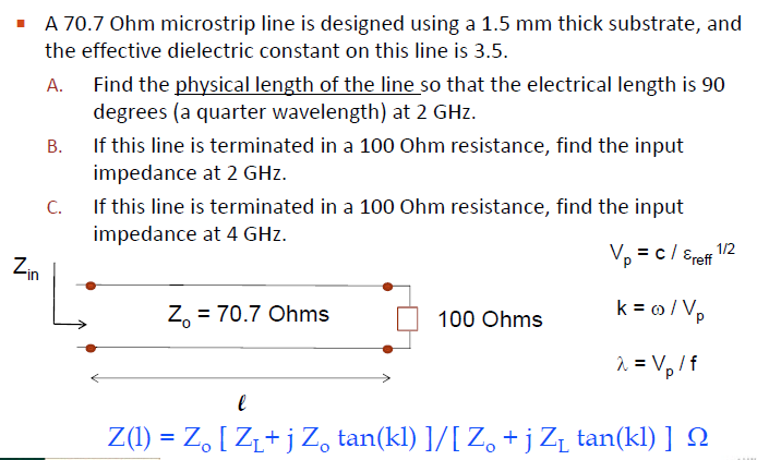 Solved A 70.7 Ohm microstrip line is designed using a 1.5 mm | Chegg.com
