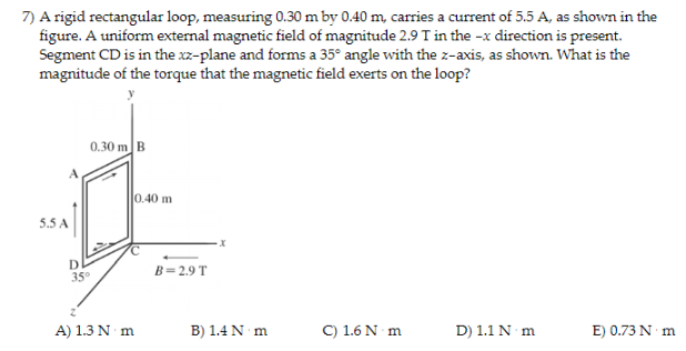 Solved 7) A rigid rectangular loop, measuring 0.30 m by 0.40 | Chegg.com