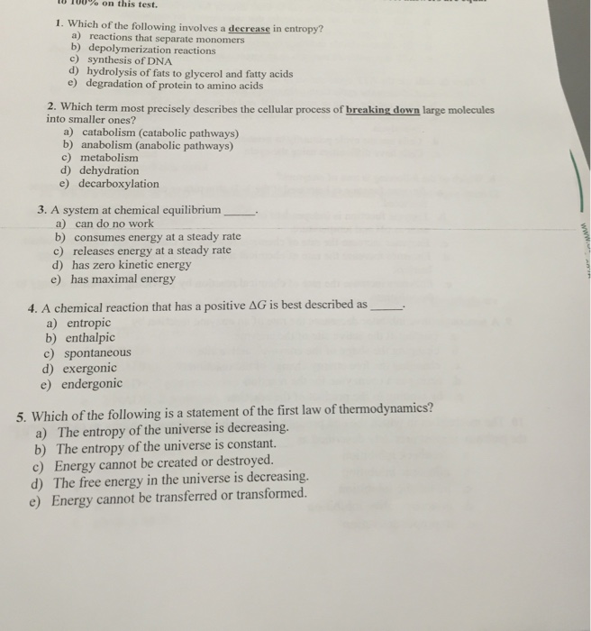 Solved Which of the following involves a decrease in | Chegg.com