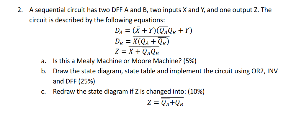 Solved A sequential circuit has two DFF A and B, two inputs | Chegg.com