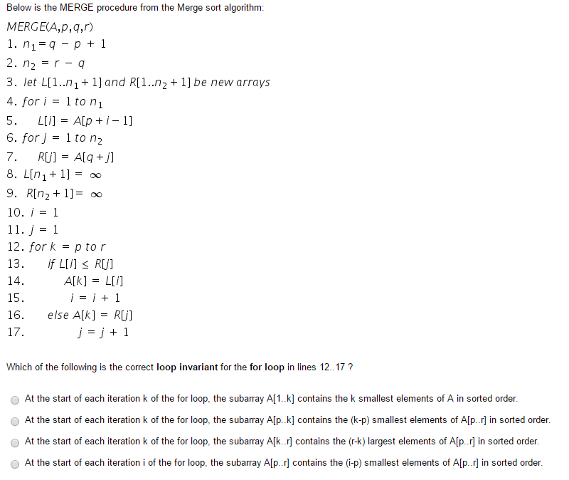 Solved Below is the MERGE procedure from the Merge sort | Chegg.com