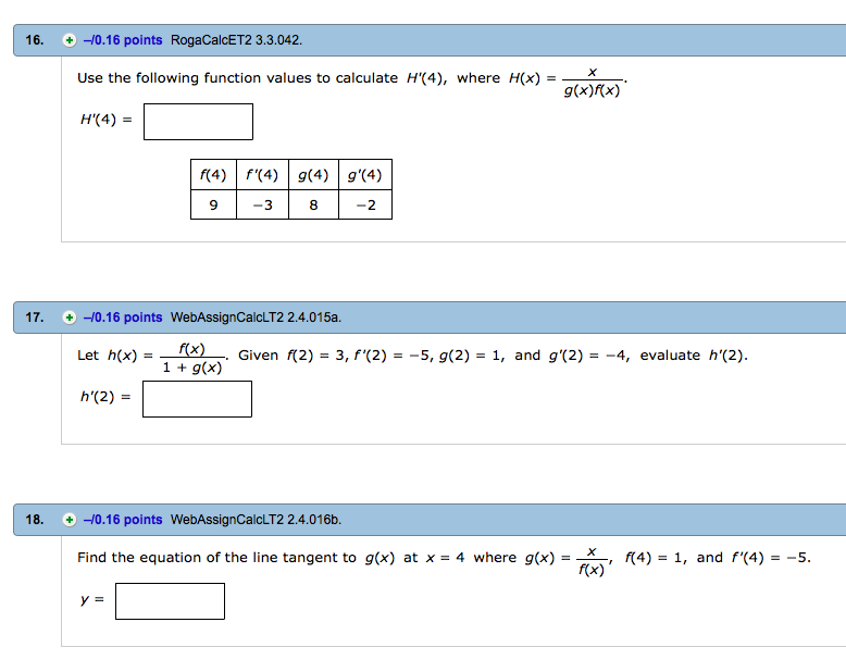 Solved Use the following function values to calculate Let | Chegg.com