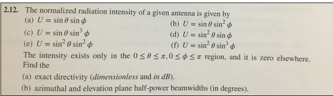 Solved 2.12. The normalized radiation intensity of a given | Chegg.com
