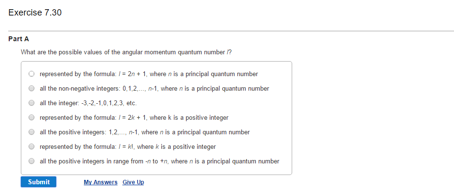 Solved Exercise 7.63 Part A Which set of quantum numbers | Chegg.com