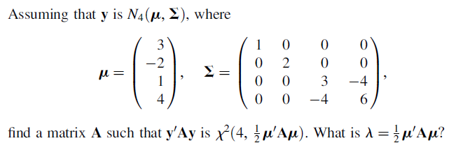 Solved Assuming that y is N4 (μ, Σ), where μ=... Σ=..., find | Chegg.com