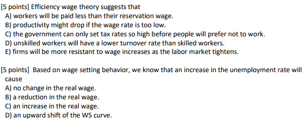 Solved [5 points] Efficiency wage theory suggests that A) | Chegg.com