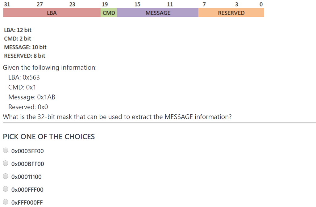 Solved 31 27 23 11 19 CMD MESSAGE RESERVED LBA. LBA: 12 bit | Chegg.com