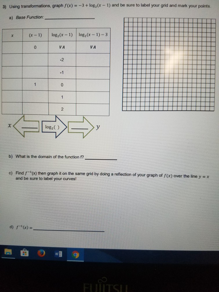 Solved 3) Using transformations, graph f(x) -3+og2(x1) and | Chegg.com