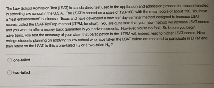 Solved The law School Admission Test (LSAT) is standardized | Chegg.com