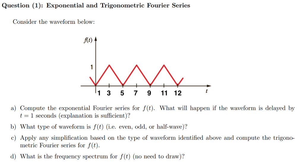 Solved Question (1): Exponential and Trigonometric Fourier | Chegg.com