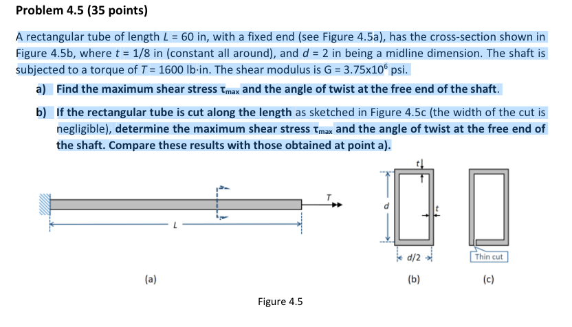 Solved A rectangular tube of length L = 60 in, with a fixed | Chegg.com