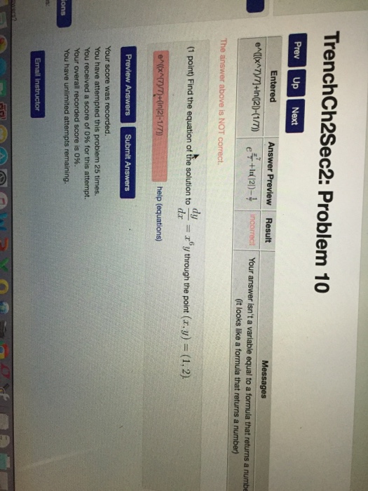 Solved Messages Your Answer Isnt A Variable Equal To A 3555