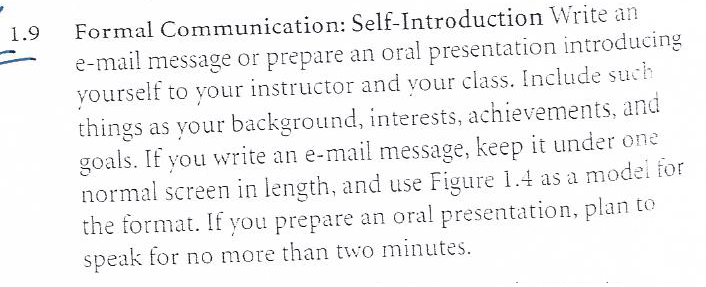 Solved Formal Communication: Self-Introduction Write an | Chegg.com