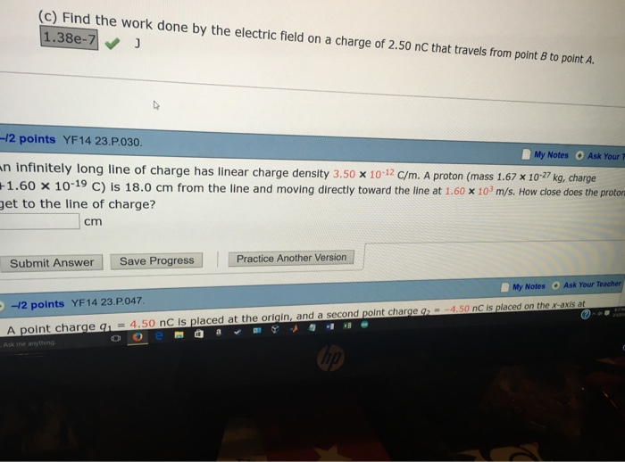 Solved Find the work done by the electric field on a charge | Chegg.com