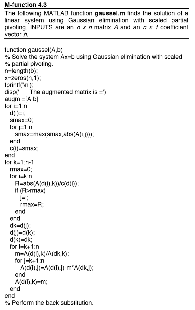 M Function 43 The Following Matlab Function
