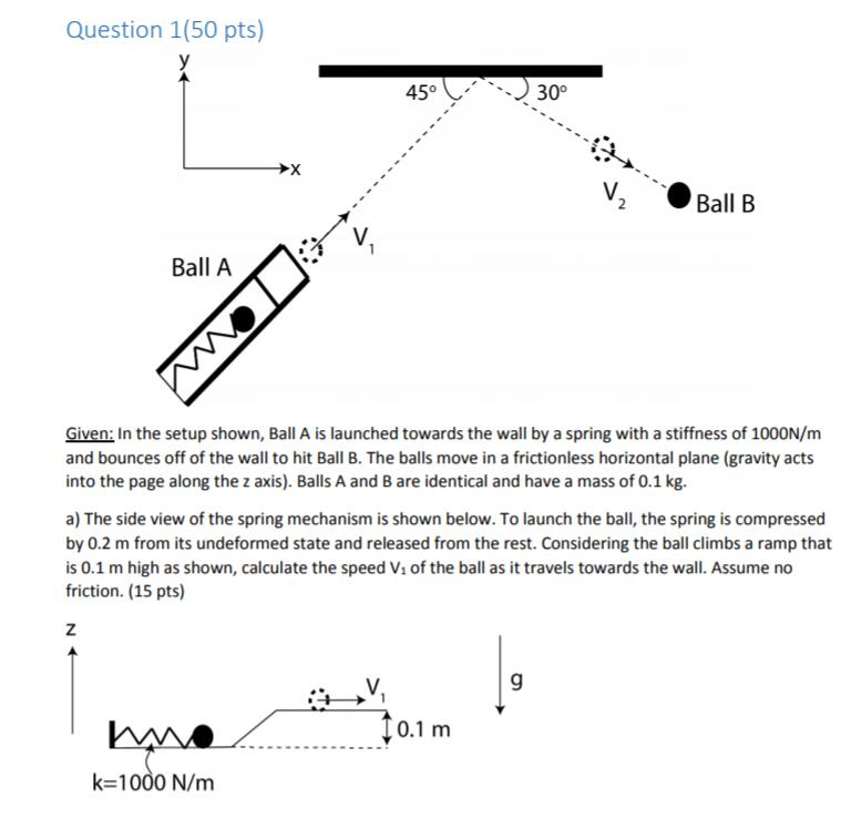 Solved Question 1(50 pts) 45°C,' 、、 30° V2 BallB Ball A | Chegg.com
