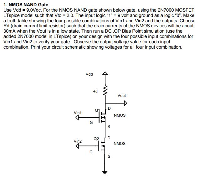 Solved 1. NMOS NAND Gate Use Vdd 9.0Vdc. For the NMOS NAND | Chegg.com