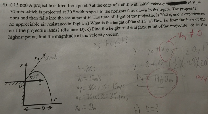 Solved A projectile is fired from point 0 at the edge of a | Chegg.com