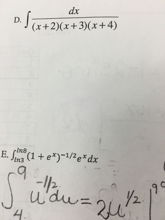 Solved dx (x+2)(x 300x 40 E. ln8 ex)-1/2ex (1 dx | Chegg.com