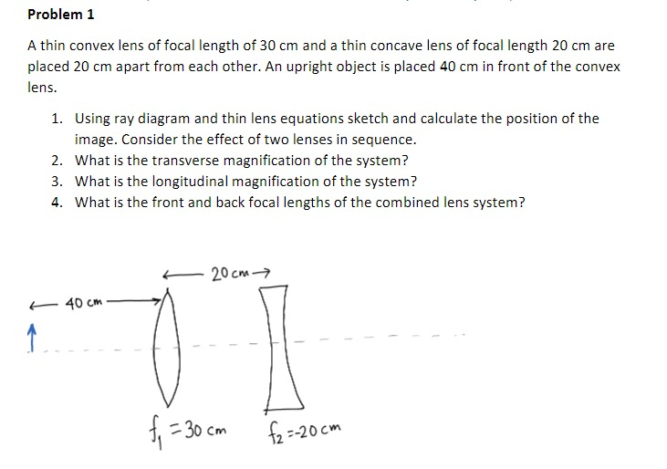 Solved Problem 1 A thin convex lens of focal length of 30 cm | Chegg.com