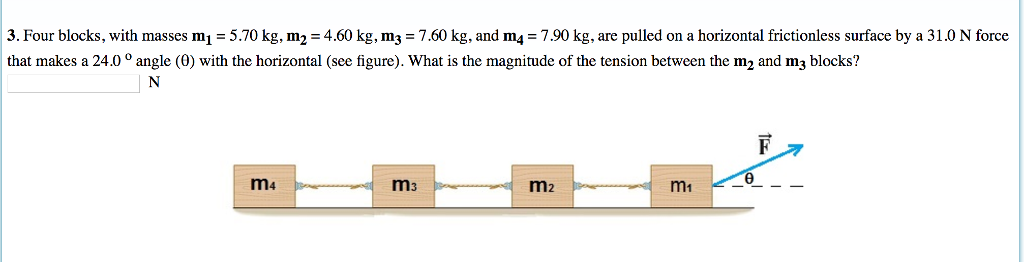 Solved 3. Four blocks, with masses m1 = 5.70 kg, m2 = 4.60 | Chegg.com